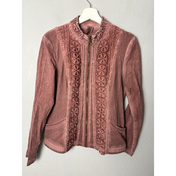 XCVI | Jackets & Coats | Xcvi Jacket Womens Medium Red Zip Up Lace ...